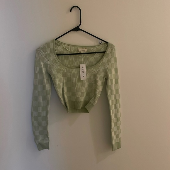 PacSun | Tops | Pacsun Long Sleeve Green Checkered Crop Top | Poshmark